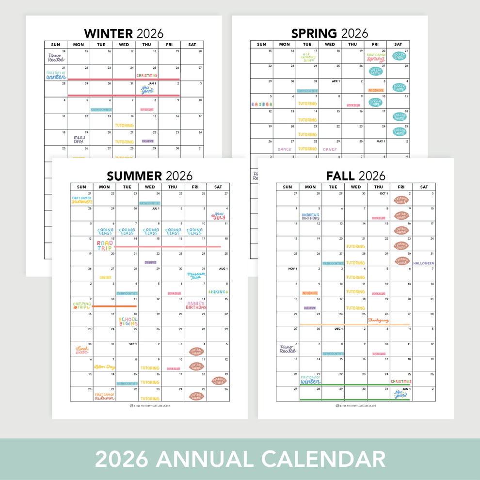 2026 Sunday-start Seasonal Calendar – The Essential Calendar