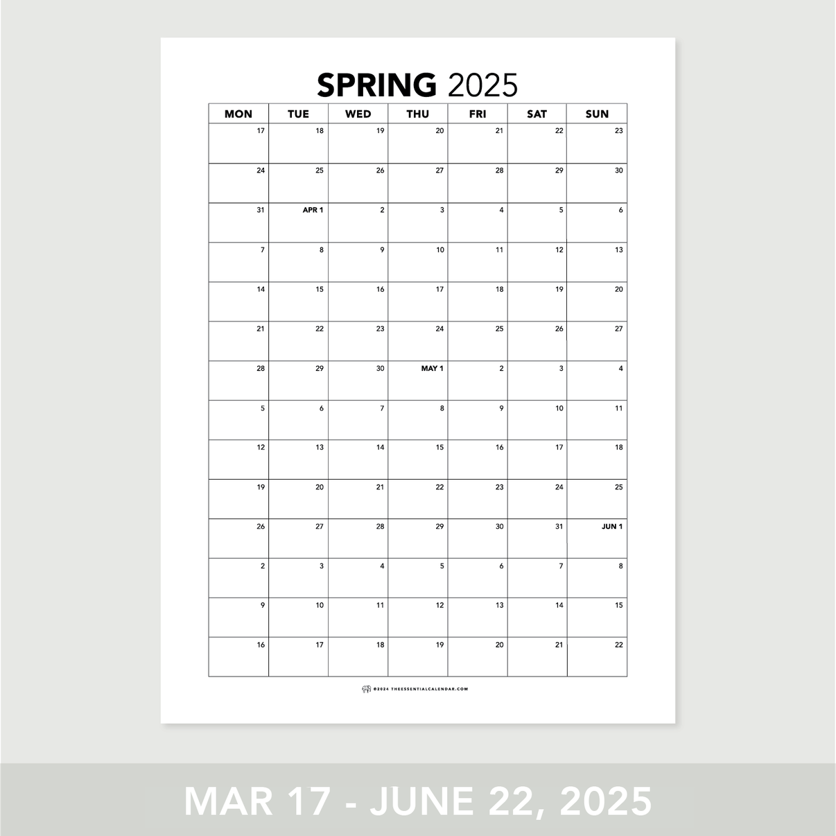 2025 Monday-start Annual Calendar – The Essential Calendar